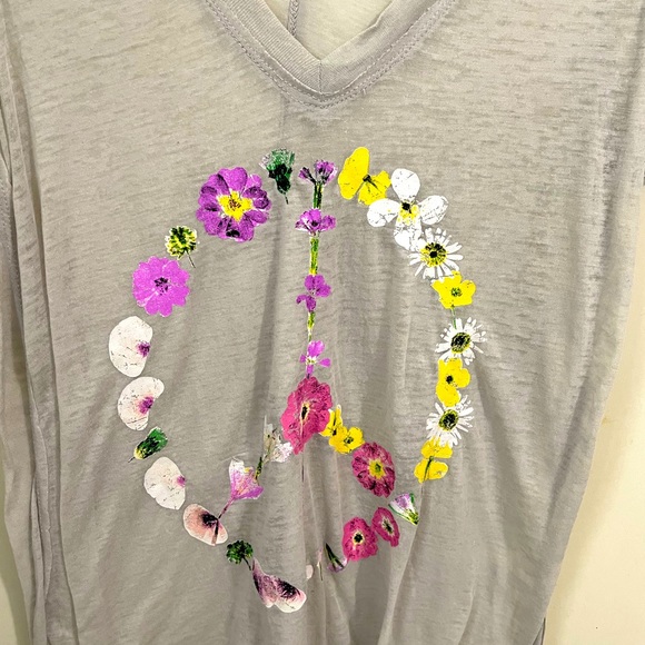 Chaser | Tops | Chaser Sheer Burnout Grey Floral Peace Sign Tee Size S ...